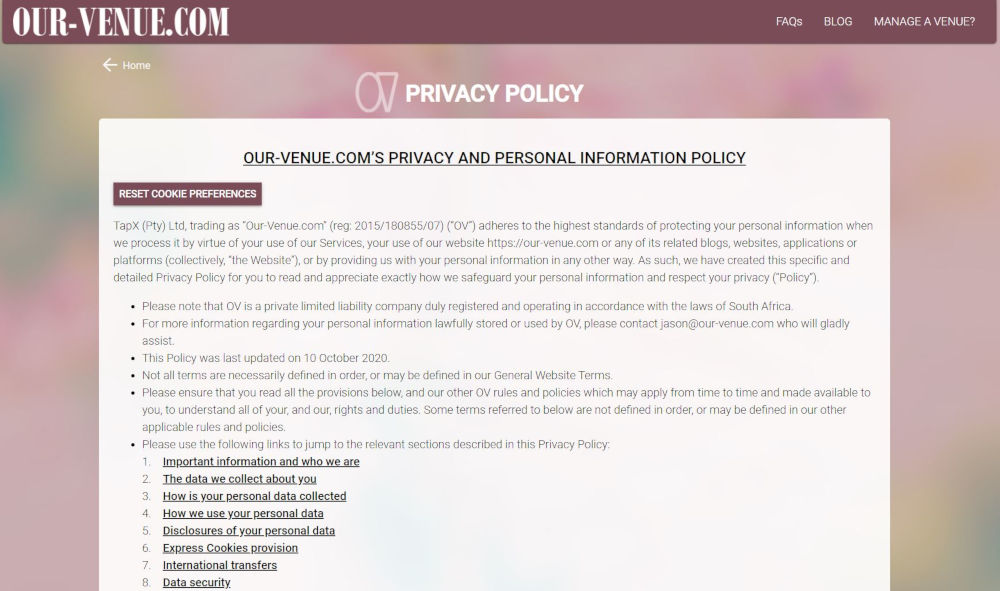 The POPI Act – A Guide For Venues | Our-Venue.com Blog